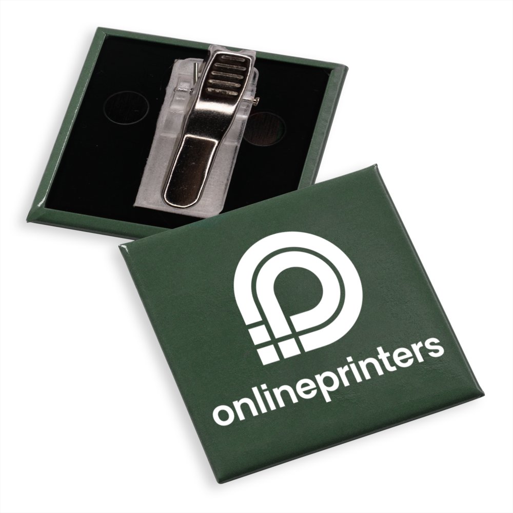 Knapper med clips, 4,0 x 4,0 cm, Firkantet hos Onlineprinters